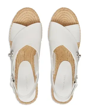 Tory Burch Turnlock Espadrille Wedge Sandals - Bianco Laredo