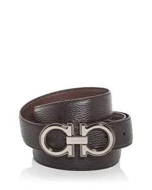 FERRAGAMO Double Gancini Reversible Leather Belt Nero