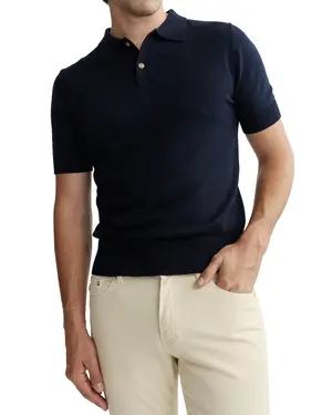 DL1961 Knit Short Sleeve Polo Shirt - Navy