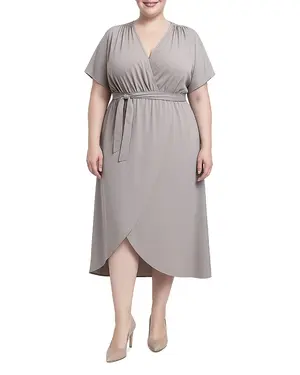 STANDARDS & PRACTICES Flowy Tie Front Midi Flutter Sleeve Dress - Grey