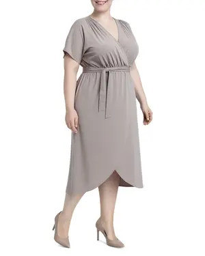 STANDARDS & PRACTICES Flowy Tie Front Midi Flutter Sleeve Dress - Grey