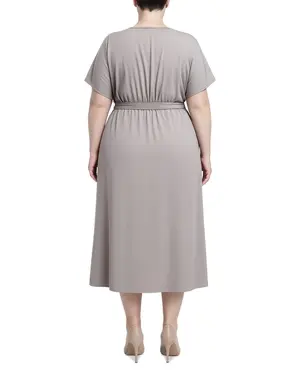 STANDARDS & PRACTICES Flowy Tie Front Midi Flutter Sleeve Dress - Grey