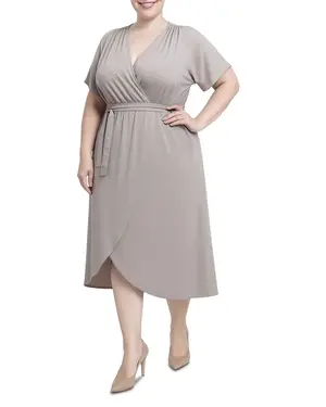 STANDARDS & PRACTICES Flowy Tie Front Midi Flutter Sleeve Dress - Grey