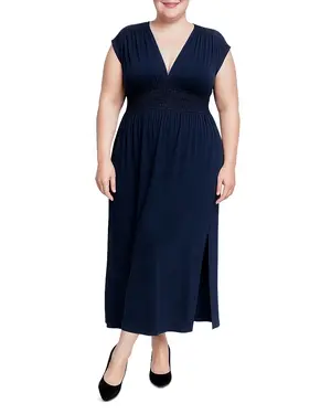 STANDARDS & PRACTICES Deep V-neck Side Slit Maxi Dress - Navy