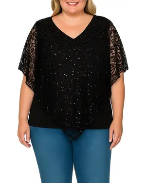 STANDARDS & PRACTICES Embroidered Sequinned Lace Poncho Top