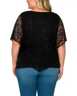 STANDARDS & PRACTICES Embroidered Sequinned Lace Poncho Top