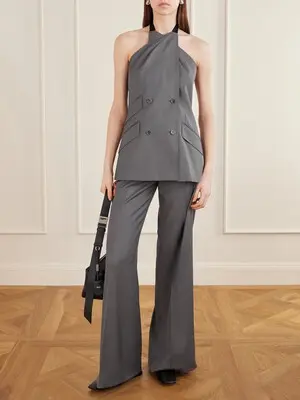 Max Mara Cali Wool-twill Halterneck Blouse - Gray