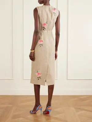 Erdem Embroidered Linen-canvas Midi Dress