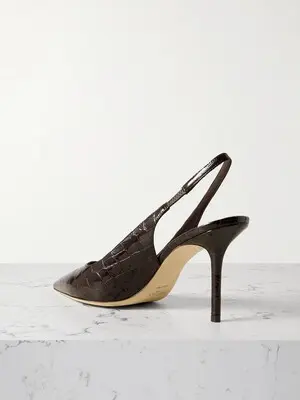 JIMMY CHOO Love 85 Croc-effect Slingback Pumps - Brown