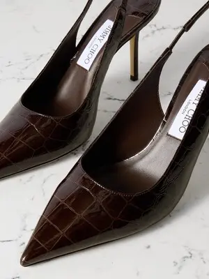 JIMMY CHOO Love 85 Croc-effect Slingback Pumps - Brown