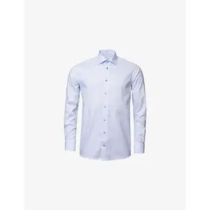 Eton Micro-print Contemporary-fit Cotton-poplin Shirt - Light Blue