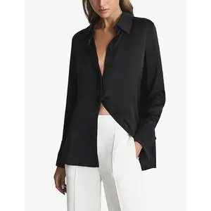 REISS Point-collar Silk Shirt - Black