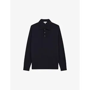 REISS Trafford Polo-collar Slim-fit Merino-wool Jumper - Navy