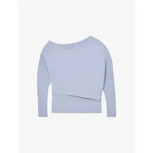 REISS Lorna Draped-neck Asymmetric Stretch-knit Jumper