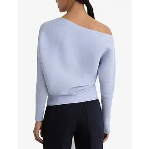 REISS Lorna Draped-neck Asymmetric Stretch-knit Jumper