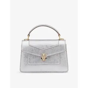 BVLGARI Serpenti Forever Mini Stud-embellished Top-handle Bag - Silver