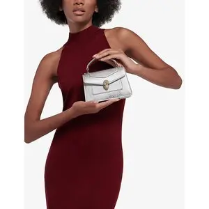 BVLGARI Serpenti Forever Mini Stud-embellished Top-handle Bag - Silver