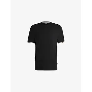 BOSS Striped-trim Regular-fit Cotton-jersey T-shirt - Black