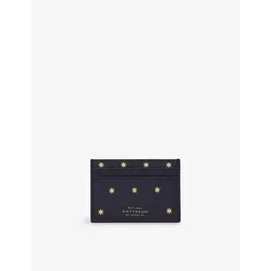 Smythson Leopard Panama Flat Leather Card Holder - Navy
