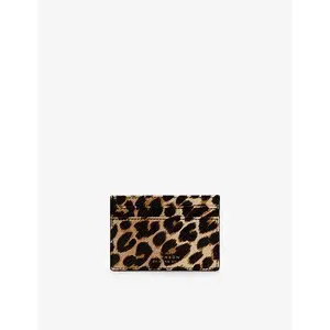Smythson Leopard Panama Flat Leather Card Holder - Sandstone
