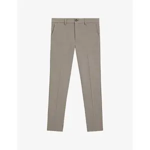 BOSS Herringbone Slim-leg Stretch-woven Trousers - Open Brown