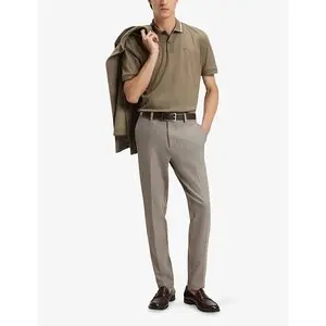 BOSS Herringbone Slim-leg Stretch-woven Trousers - Open Brown