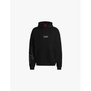 Hugo Cotton-jersey Hoodie With Branded Print - Black