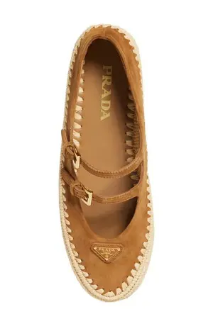 Prada Raffia Mary Jane Flats - Brown