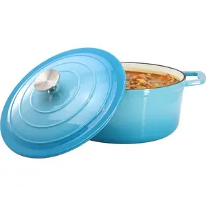 MEGACHEF 5 Quarts Round Enameled Cast Iron Casserole With Lid - Blue