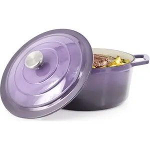 MEGACHEF 5 Quarts Round Enameled Cast Iron Casserole With Lid - Purple
