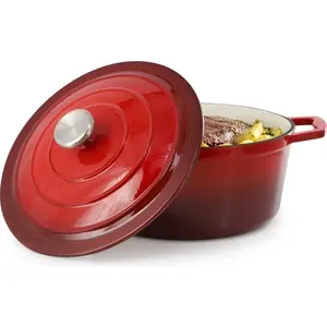 MEGACHEF 5 Quarts Round Enameled Cast Iron Casserole With Lid - Red