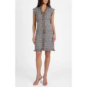 Santorelli Tuscany Cap-sleeve Tweed Sheath Dress - Indigo