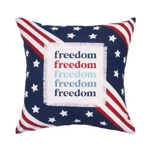 C&F HOME Freedom" Patriotic Stars & Stripes Cotton Blend Accent Pillow 16" X 16 - Red