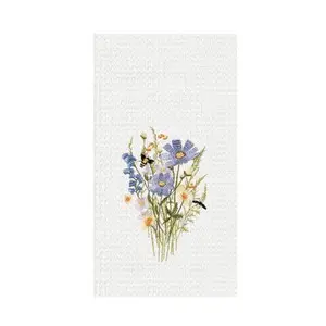 C&F HOME Honey Bee & Flowers 100% Cotton Waffle Weave Dishtowel - Blue