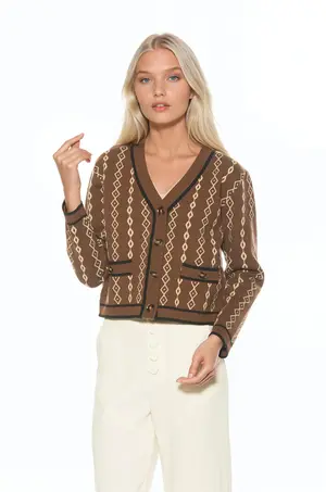 ALEXIA ADMOR Briar Collegiate Contrast Trim Cardigan - Brown