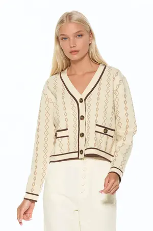 ALEXIA ADMOR Briar Collegiate Contrast Trim Cardigan - Ivory