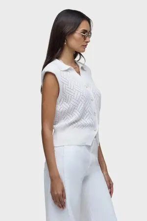 Hudson Jeans Knitted Sleeveless Collared Top