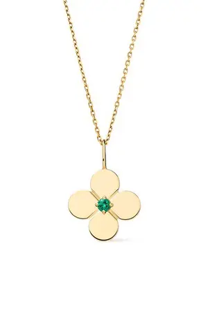 ANA LUISA Solid Yellow Gold Flower Charm Necklace - Emerald
