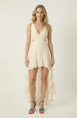 MODENAIRE High-low Ruffle Hem Cutout Dress - Ivory