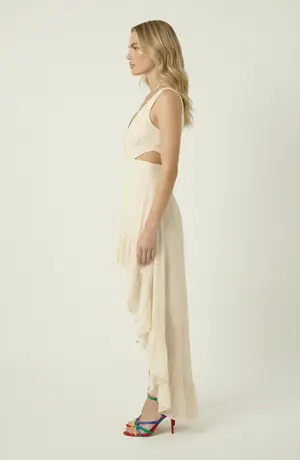 MODENAIRE High-low Ruffle Hem Cutout Dress