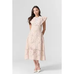 LE FAFO Embroidered Lace Midi Dress