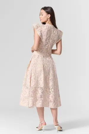 LE FAFO Embroidered Lace Midi Dress