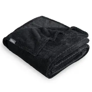 BARE HOME Chevron Microplush Fleece Throw Blanket - Black
