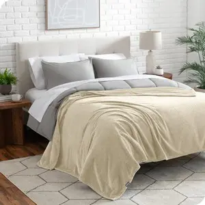 BARE HOME Chevron Microplush Fleece Throw Blanket - Oyster