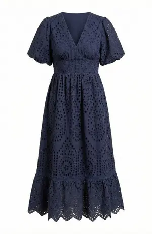 MODENAIRE Eyelet Smocked Midi Dress