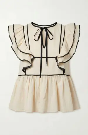 MODENAIRE Ruffle Sleeve Peplum Top