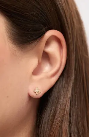 ANA LUISA Solid Yellow Gold Mini Flower Stud Earrings - Diamond