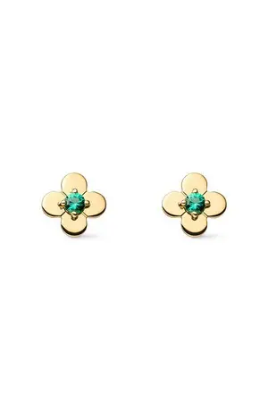ANA LUISA Solid Yellow Gold Mini Flower Stud Earrings Emerald