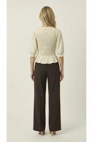 MODENAIRE Smocked Peplum Puff Sleeve Blouse - Cream