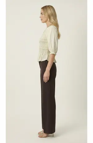 MODENAIRE Smocked Peplum Puff Sleeve Blouse - Cream